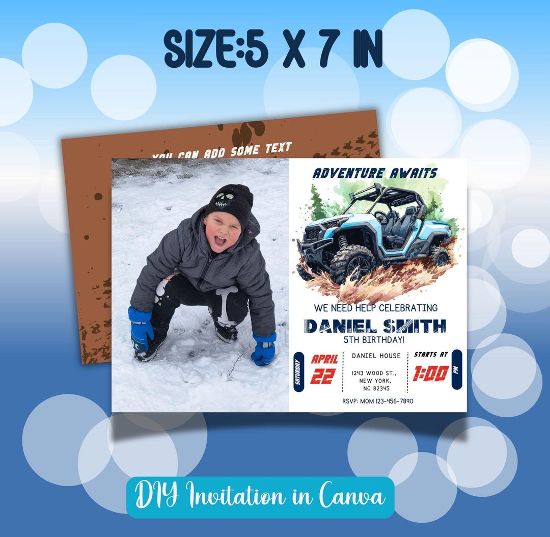 Off-road UTV Truck Birthday Invitation Template: Adventure Theme ...