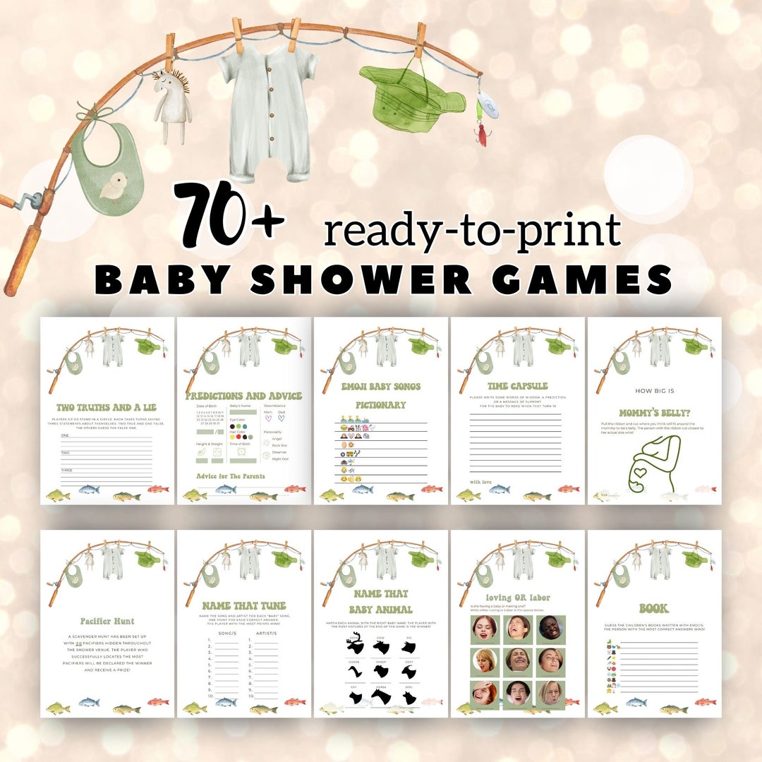 Fishing Baby Shower Game Bundle, Fish Theme Baby Shower Games, Boho ...