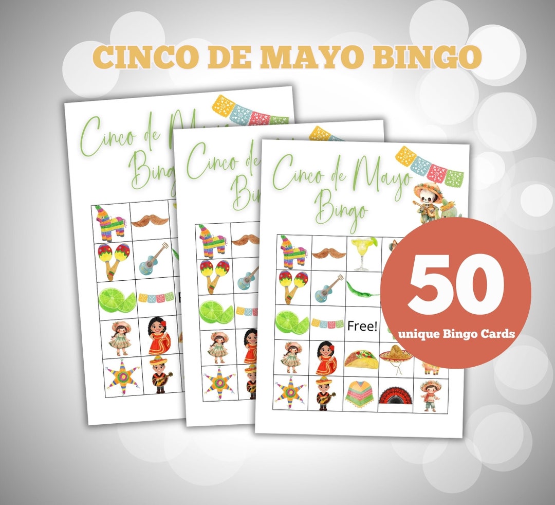 Printable Fiesta Bingo Game, Cinco De Mayo Activity for Kids, 50 Unique ...