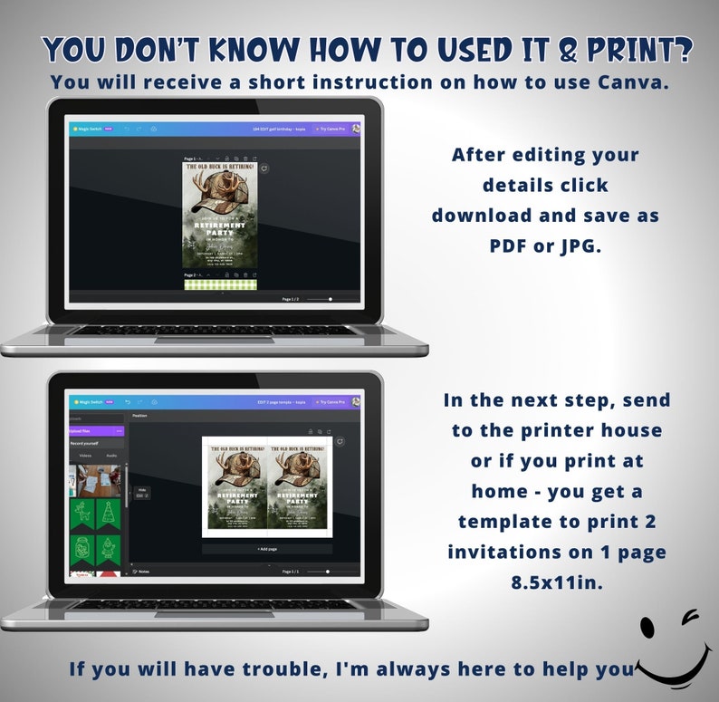 Editable Hunting Retirement Party Invitation: Deer, Duck, Fisherman ...