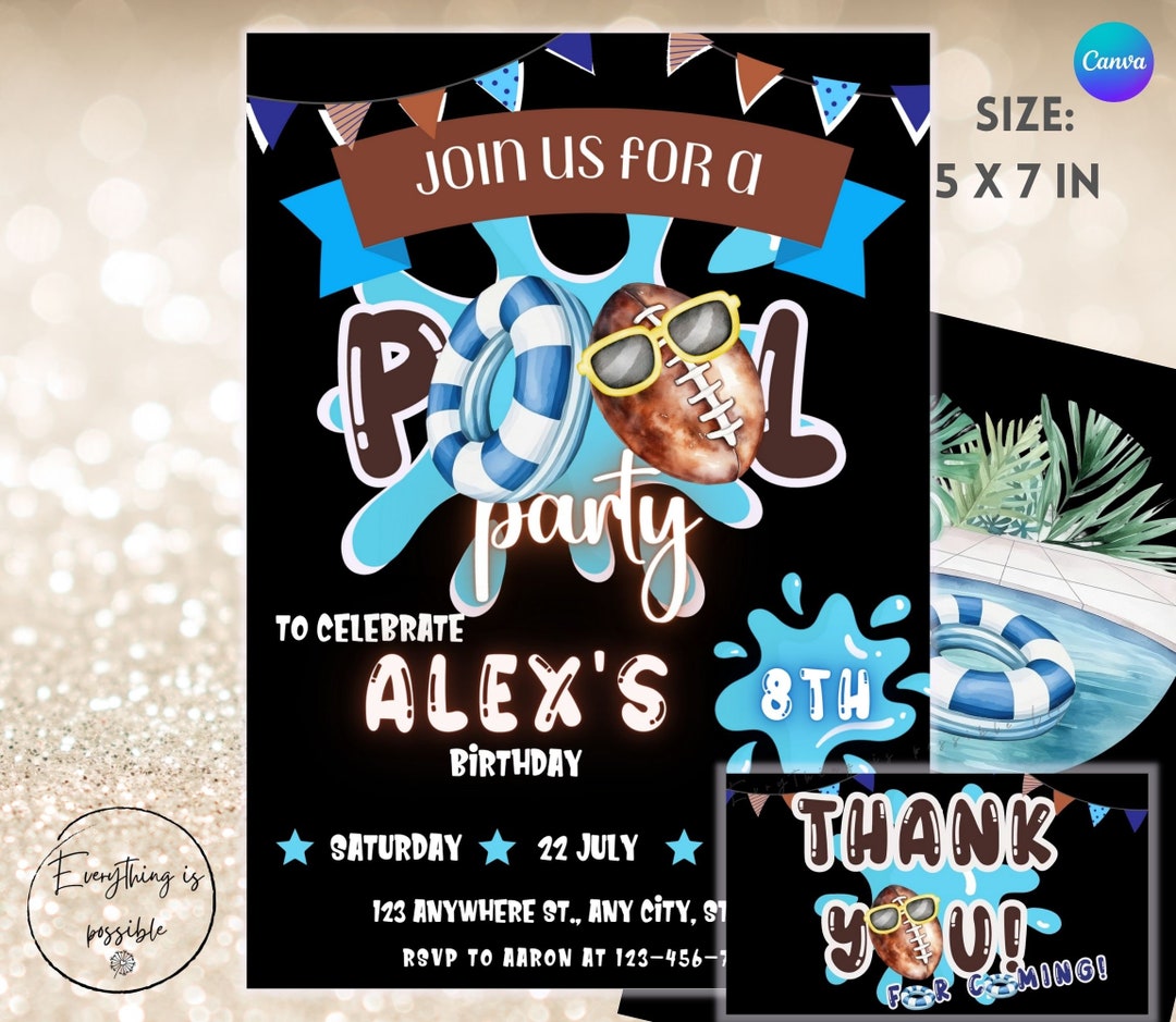 American Football Pool Party Invitation, Sport Invitation, Kids ...