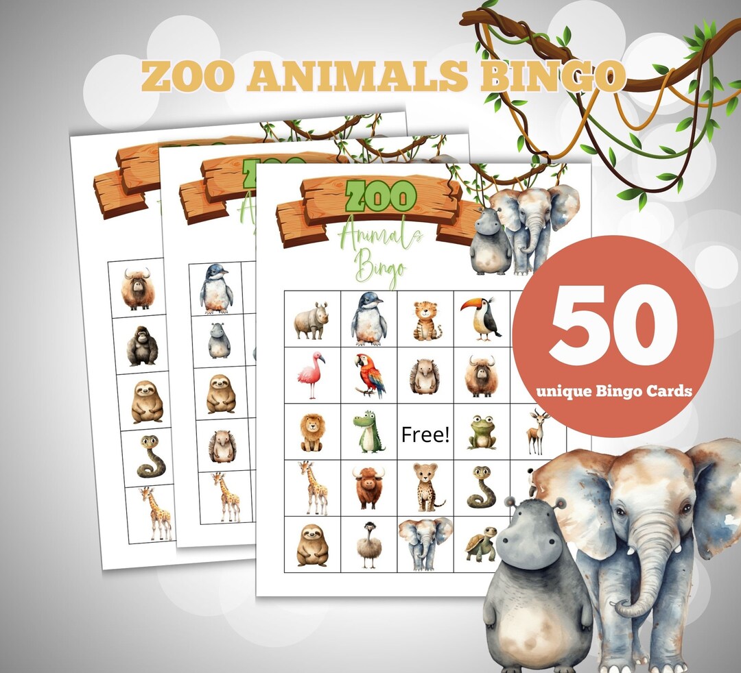 ZOO Animals Bingo Printable Game, Jungle Party Games, Safari Bingo - Etsy