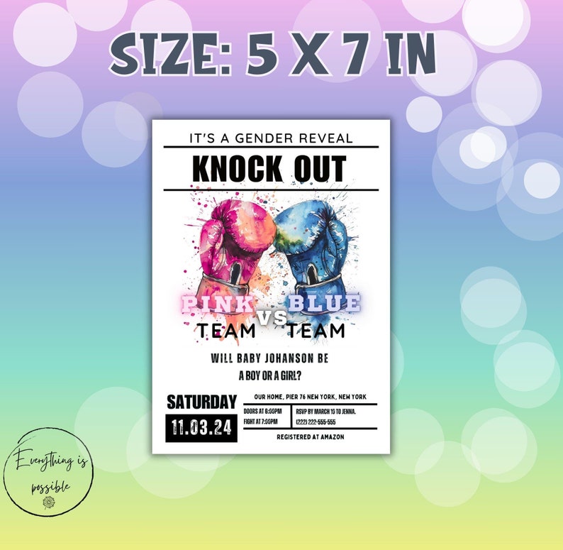 Boxing Themed Gender Reveal Invitation Template, Blue or Pink Box Gender Reveal Party Invite ...