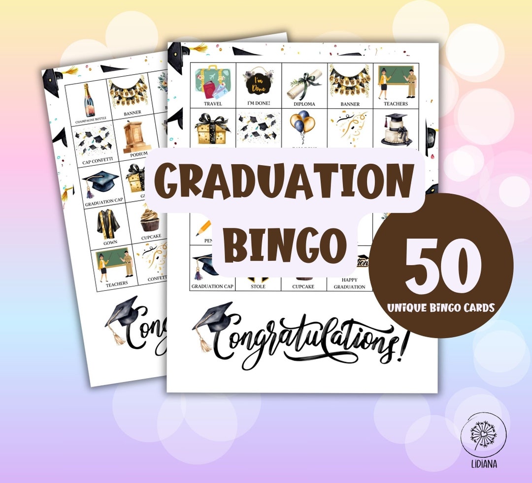 Graduation Bingo With Personalize Text & Add Pic, 50 Graduation Bingo ...