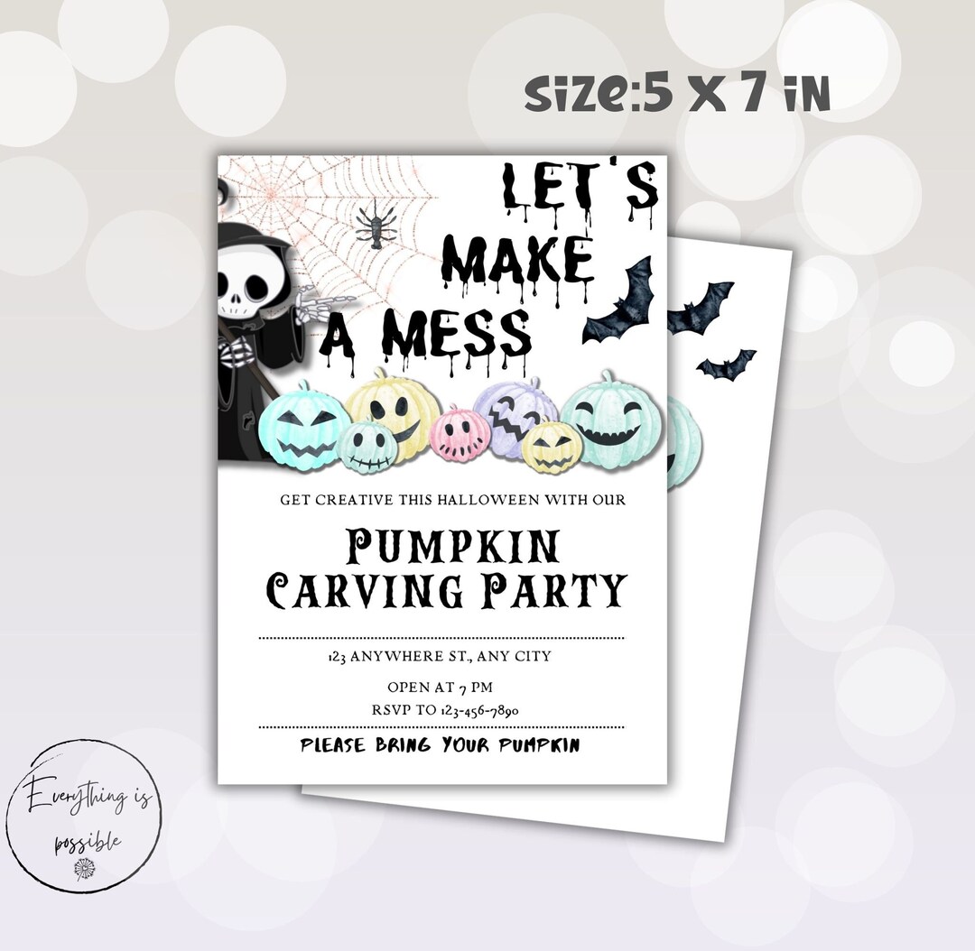 Editable Pumpkin Carving Party Invitation Template, Let's Take a Mess ...