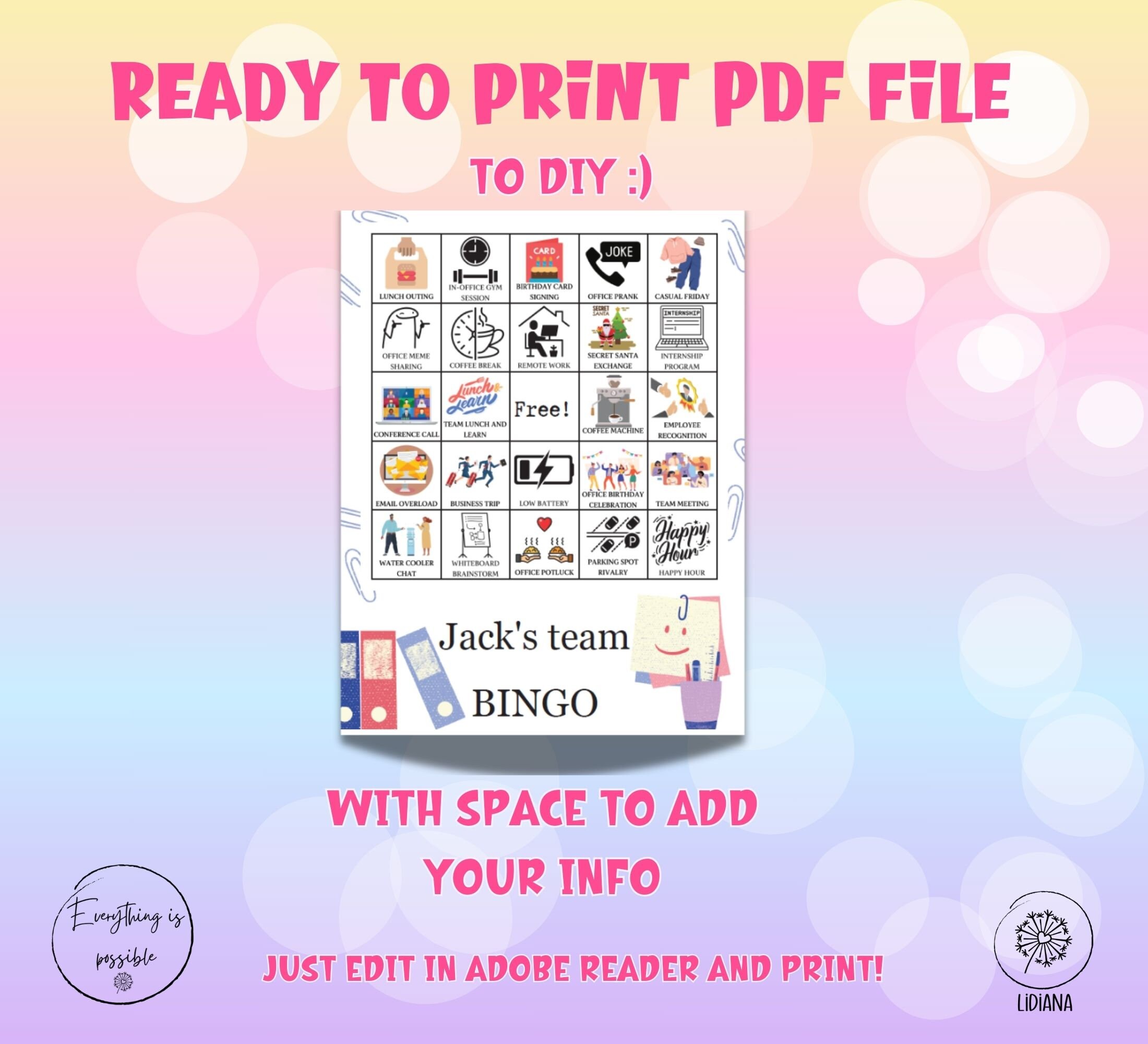 Office Bingo With Personalize Text, 50 Employee Bingo Cards. DIY ...