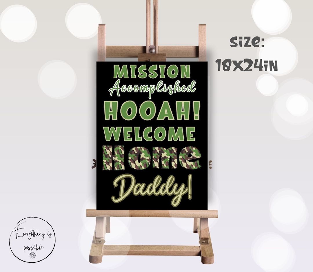 Welcome Home Daddy Kids Sign Camo Military Boots Homecoming Back From ...