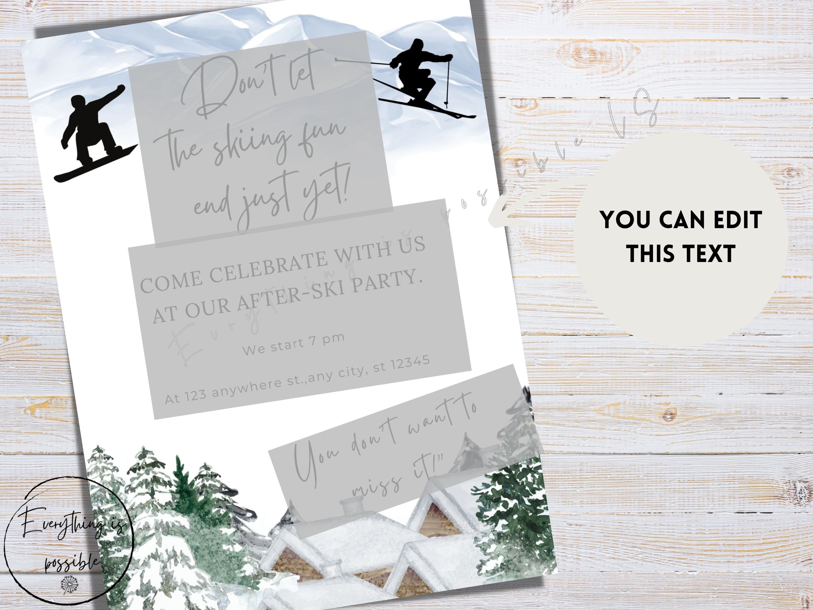 Editable After Skiing Party Invitation Printable Aspen Ski - Etsy
