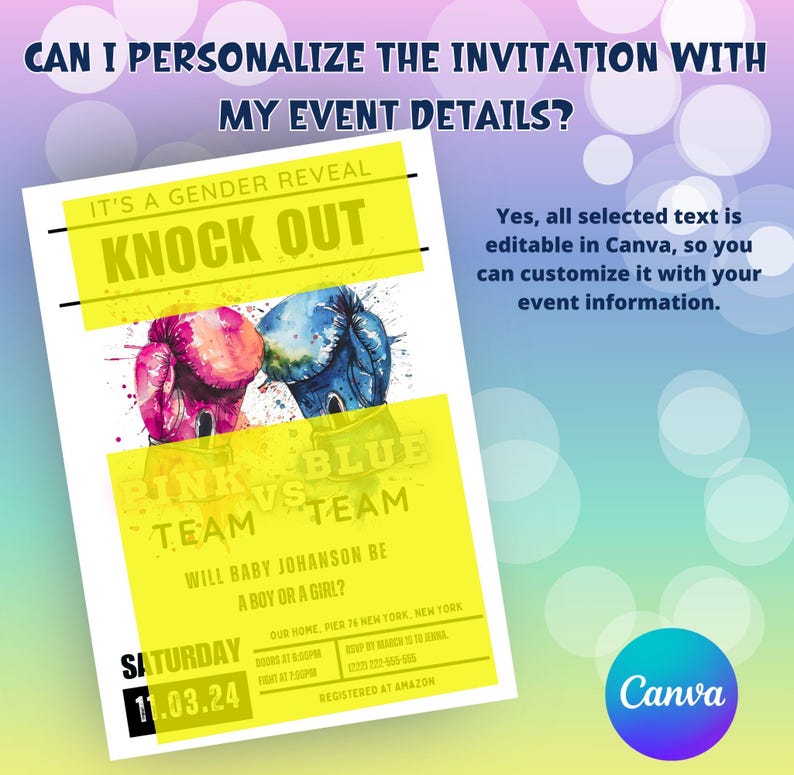 Boxing Themed Gender Reveal Invitation Template, Blue or Pink Box Gender Reveal Party Invite ...