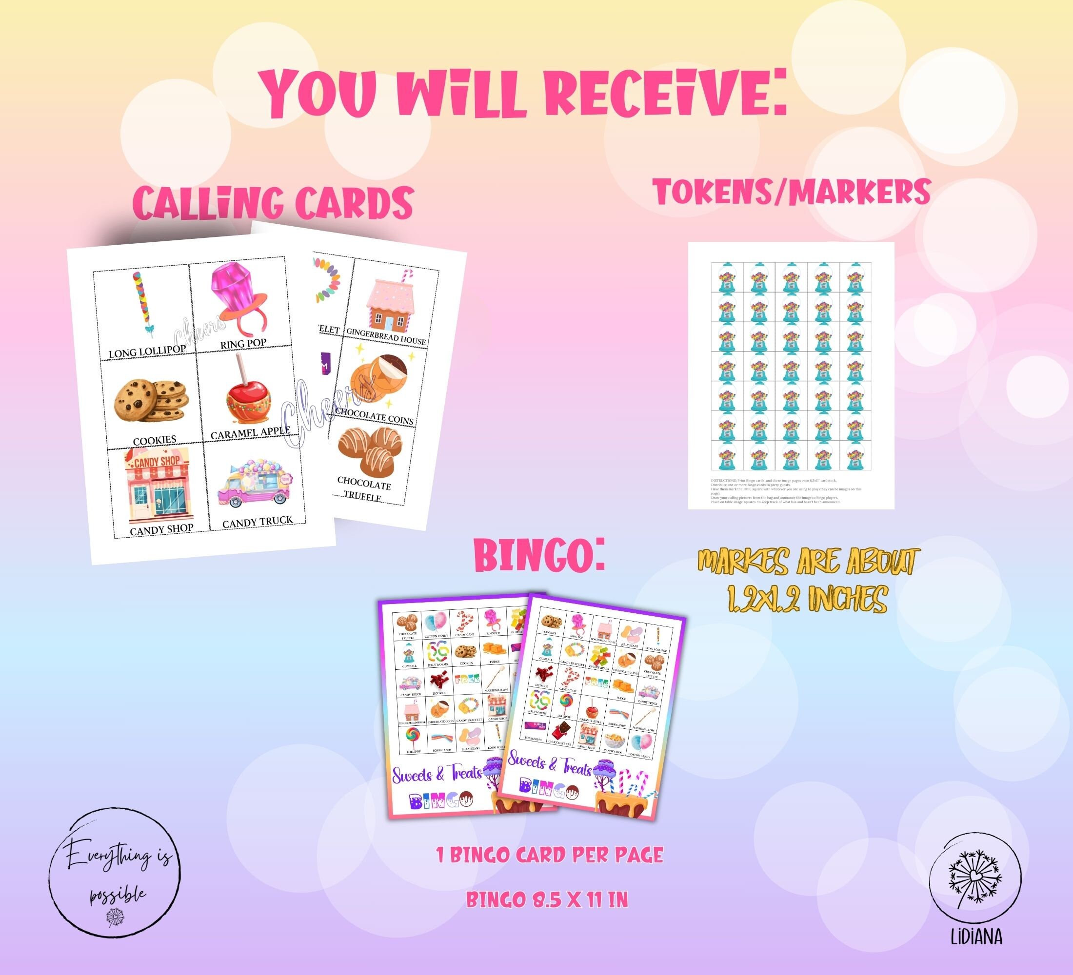 Sweets & Treats Bingo, 50 Candyland Bingo Cards, Sleepover Game, Baking ...