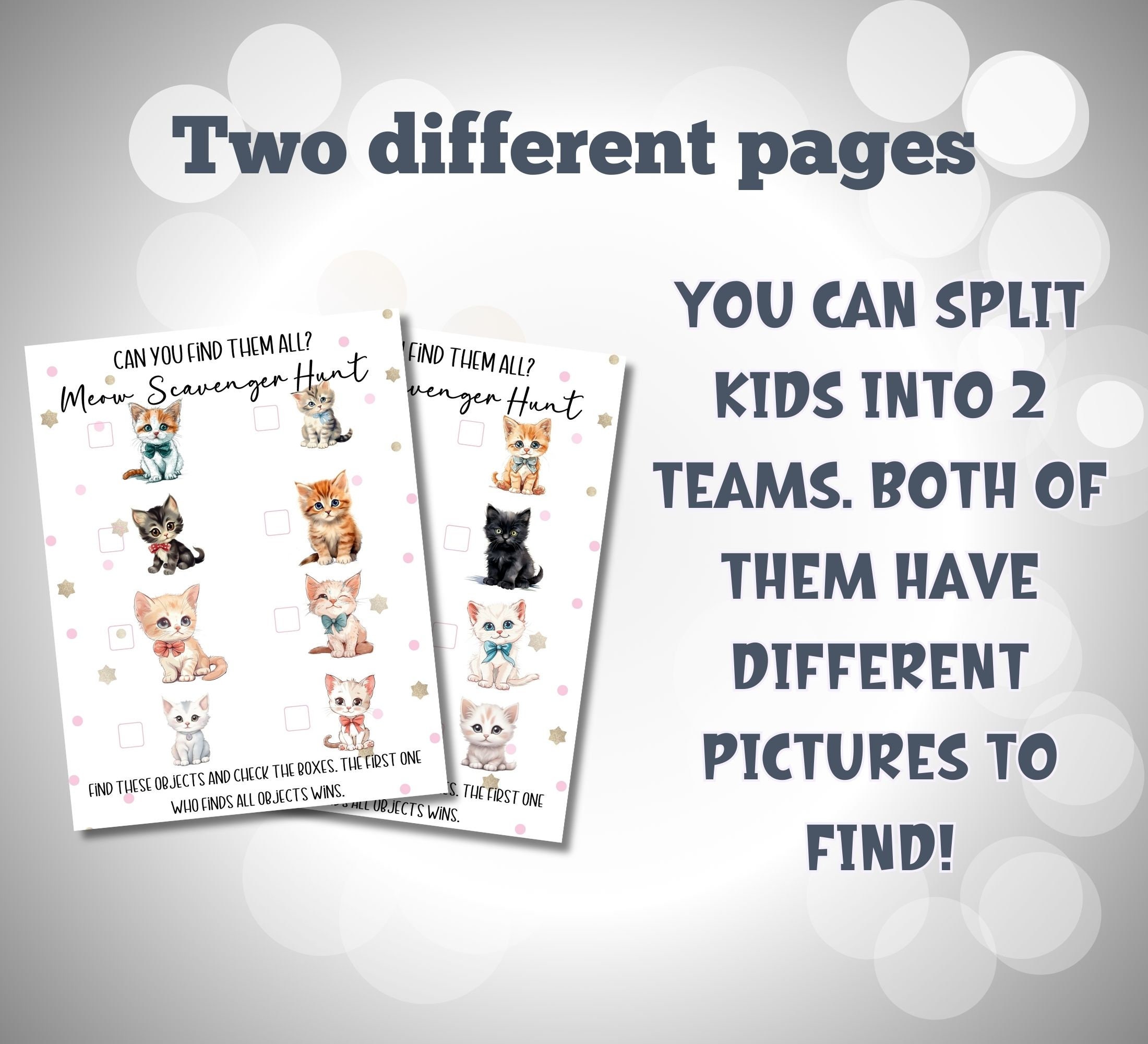 Kitten Birthday Scavenger Hunt for Kids, Printable Toddler Preschool ...