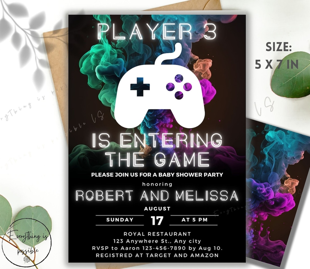 Neon Gamer Baby Shower Invitation, Gaming Baby Shower, Player Gender ...