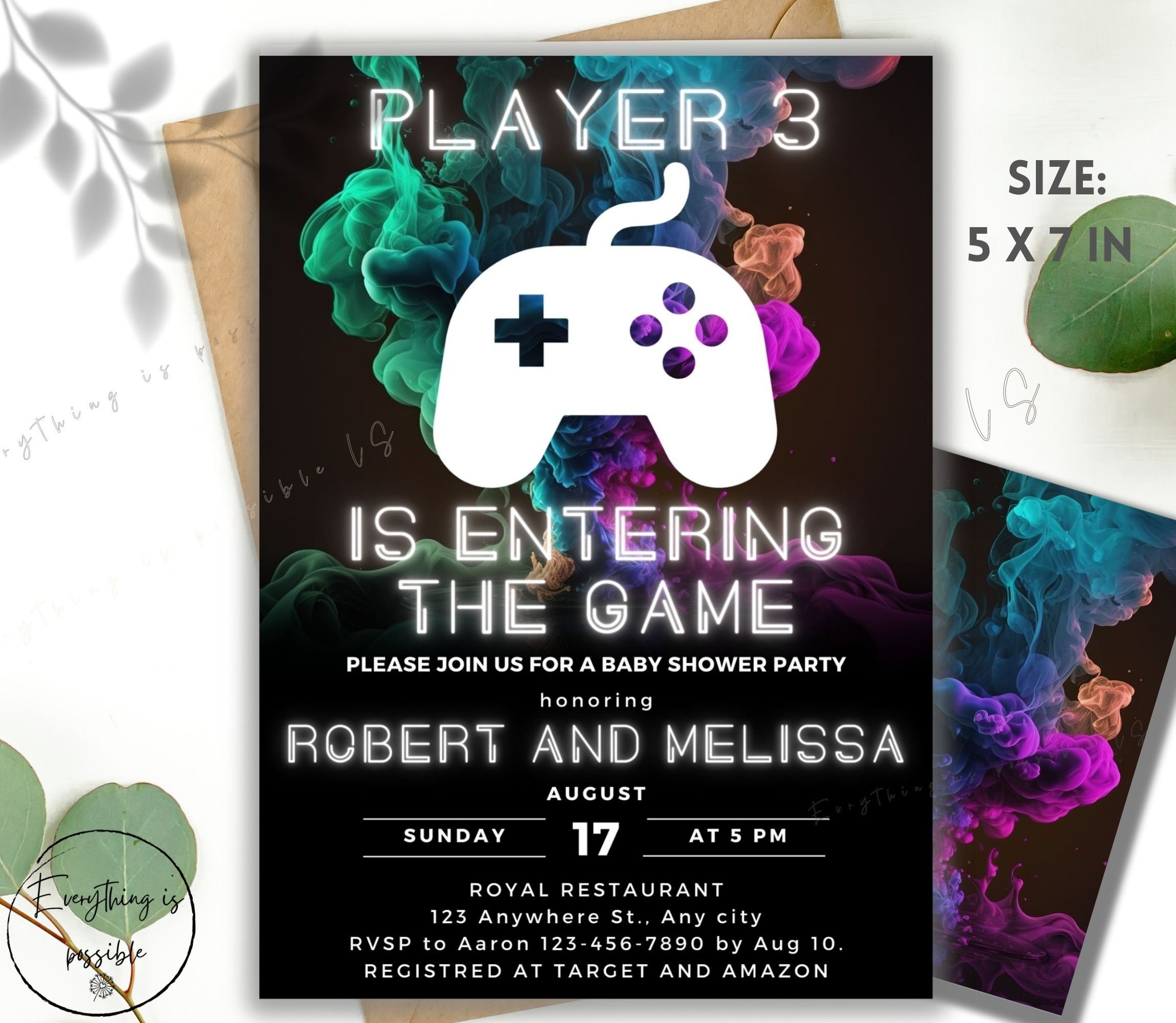 Neon Gamer Baby Shower Invitation Gaming Baby Shower Player - Etsy