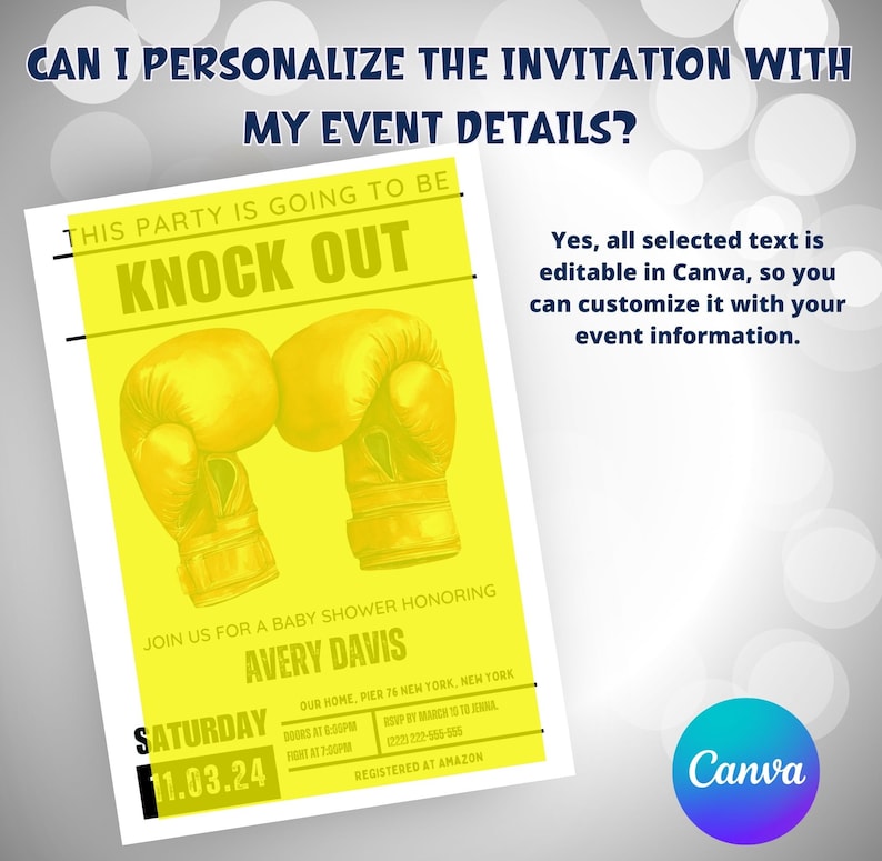 Boxing Baby Shower Invitation Template, Boxing Knockout Party Invite, Z37 - Etsy