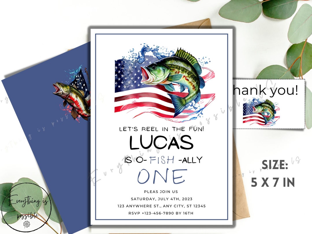 Fishing 1st Birthday Invitation Bass Fishing Birthday Invite - Etsy