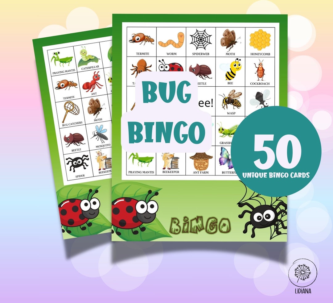 Bug Bingo 50 PRINTABLE Insect Bingo Kids Game Activity, Spider Bingo ...