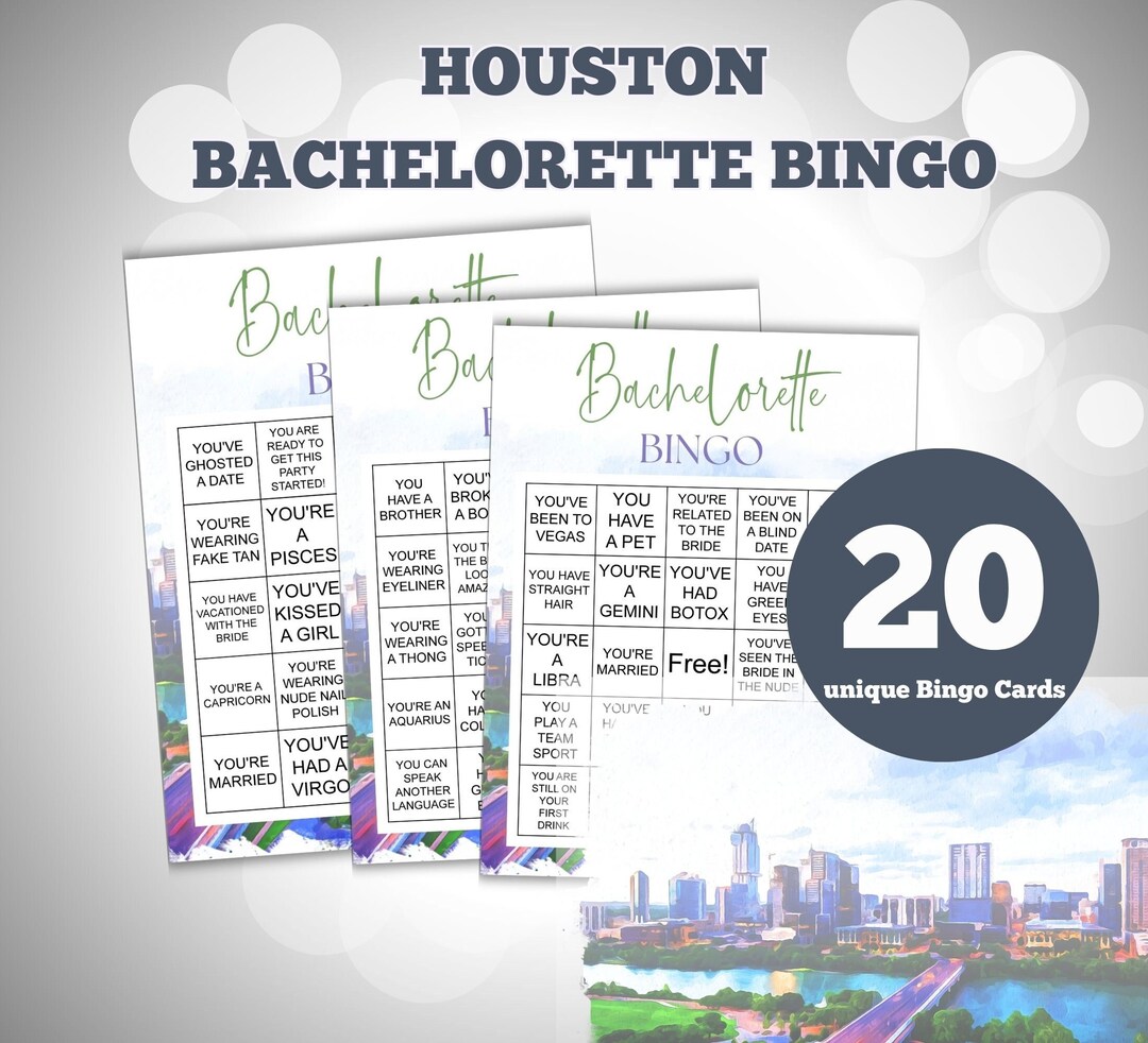 Houston Bachelorette Bingo Printable Game, Texas Bachelorette Party ...