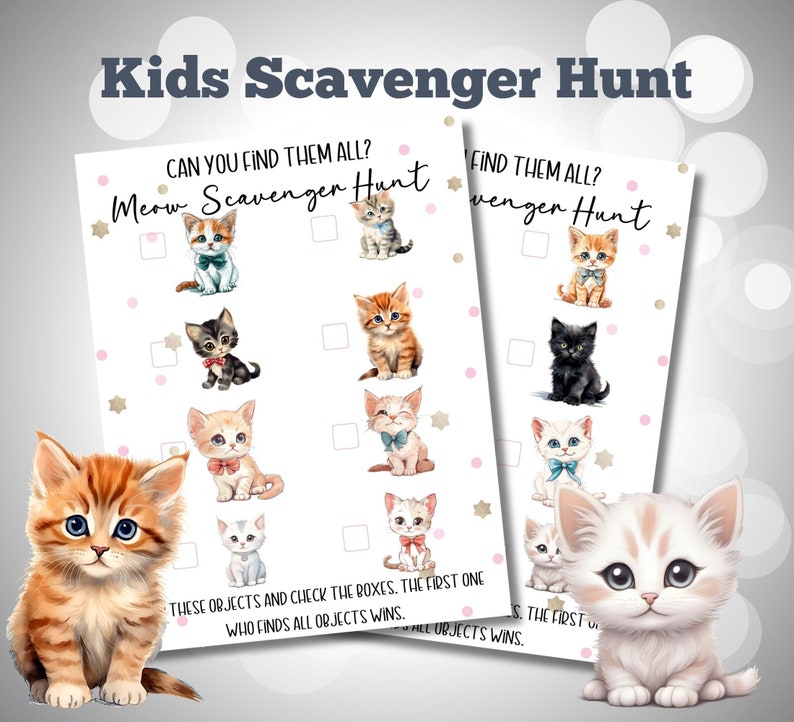 Kitten Birthday Scavenger Hunt for Kids, Printable Toddler Preschool ...
