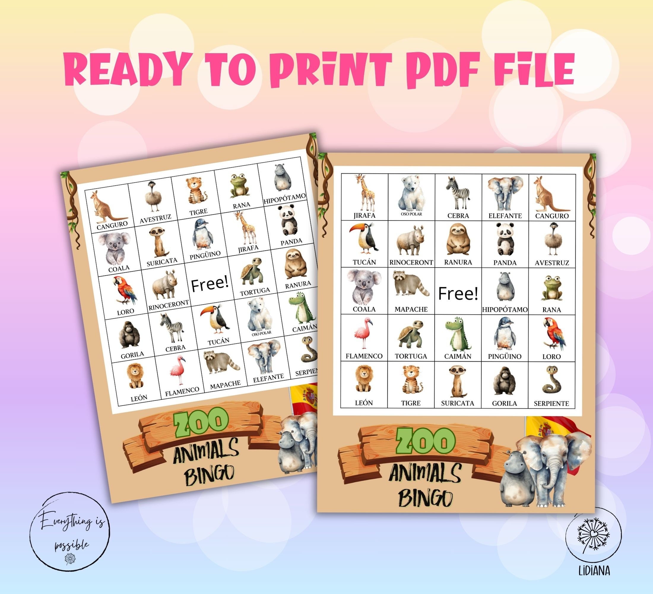 Printable Zoo Animals Bingo in Spanish, Game for Learning Spanish ...