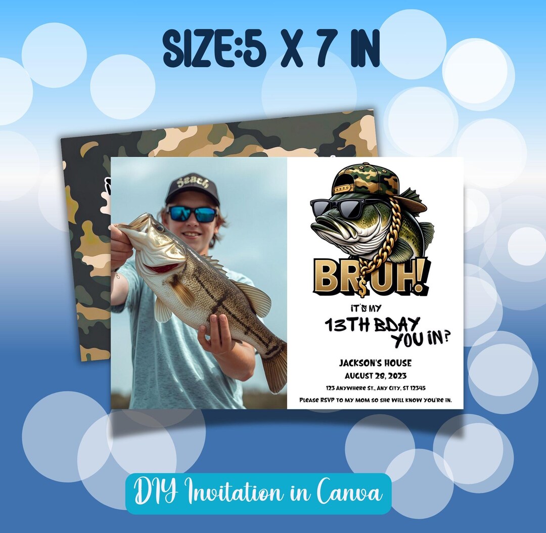 Editable Bass Fishing Photo Birthday Invitation (digital Download) - Etsy