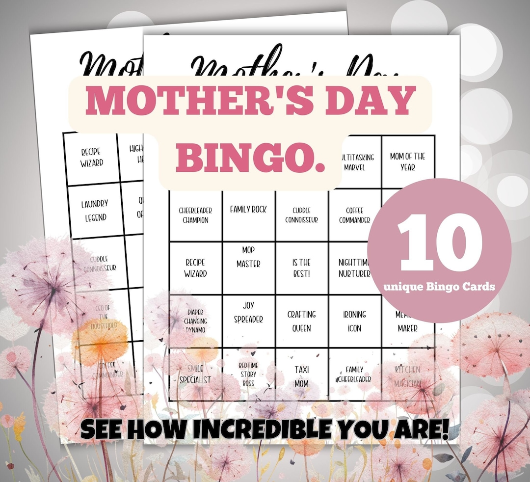 Printable Mother's Day Bingo, 10 Mother's Day Bingo Cards, Girls Night ...