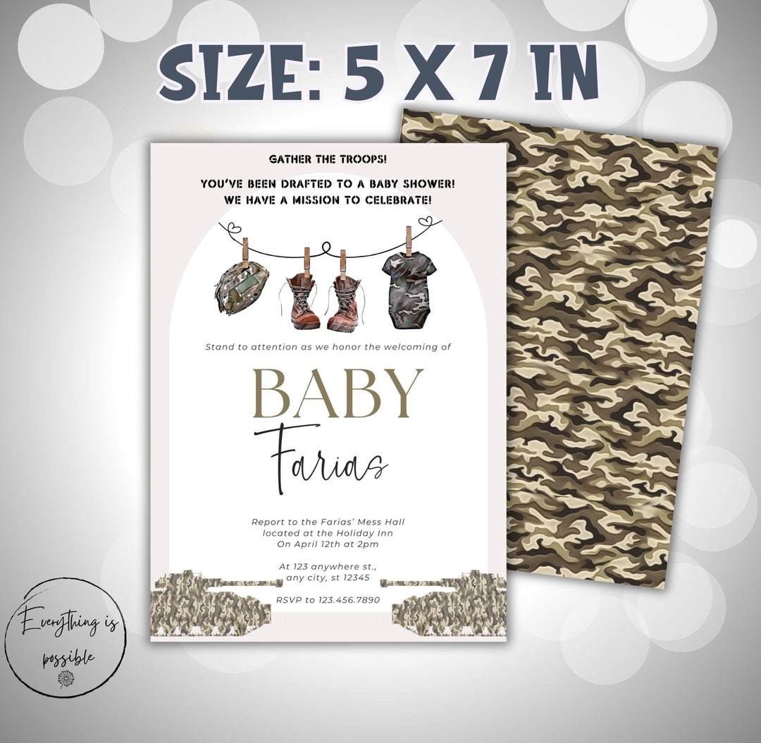 Military Baby Shower Invitation, Army Themed Baby Shower Invite, Camo ...