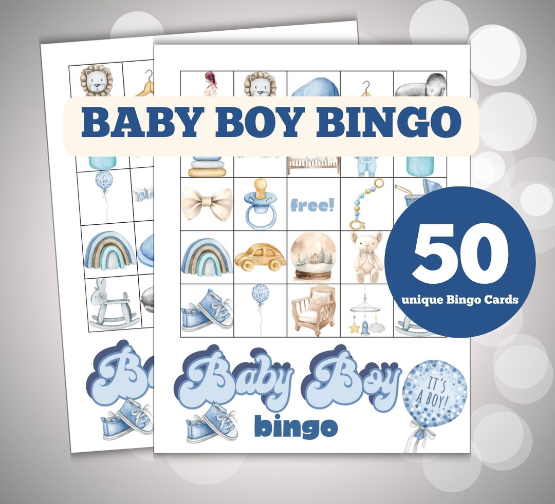 Baby Boy Bingo, 50 Baby Boy Bingo Cards, Baby Shower Bingo, Baby Shower ...