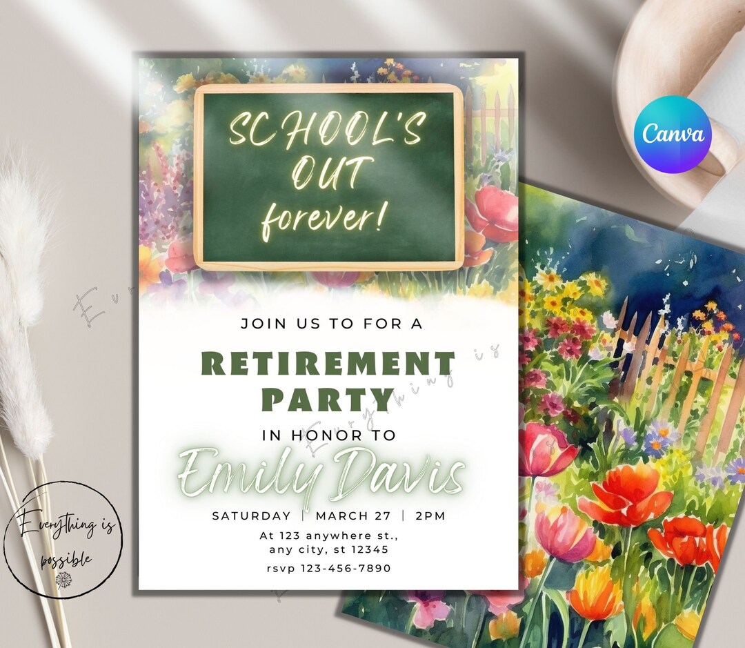 Teacher Retirement Party Invitation: Floral Design (digital Download ...