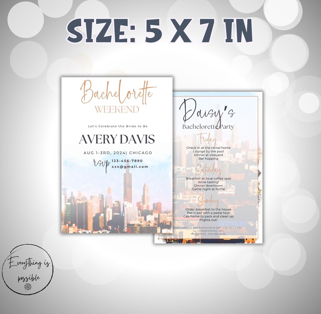 Chicago Bachelorette Itinerary & Invite Template (DIY Editable Canva ...