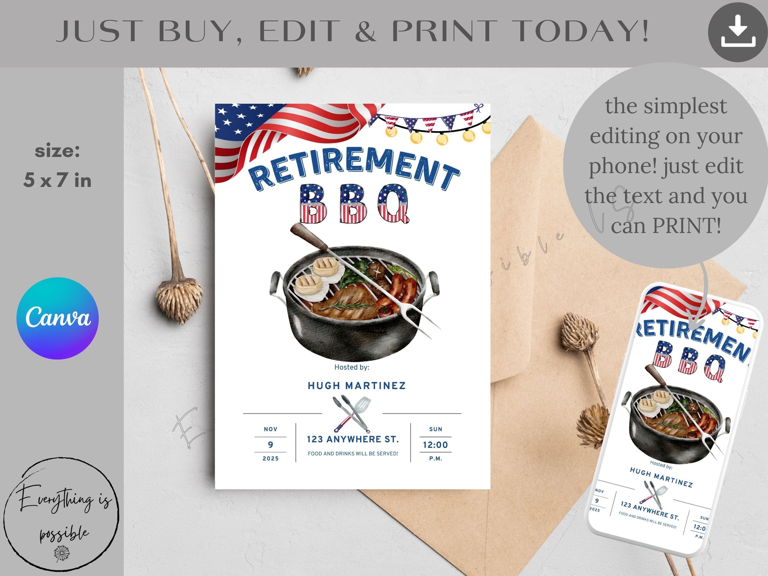 Retirement Ceremony BBQ Invitation, Digital Download Retirement BBQ ...