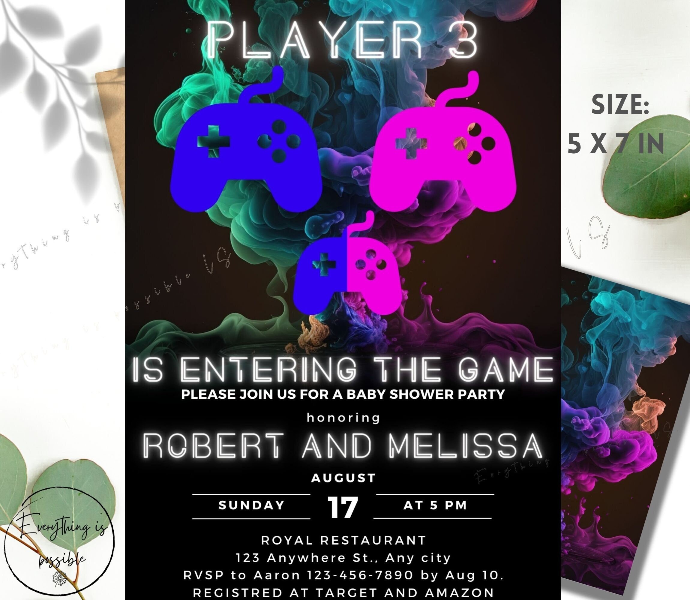 Neon Gamer Gender Reveal Invitation, Gaming Baby Shower, Player Gender ...