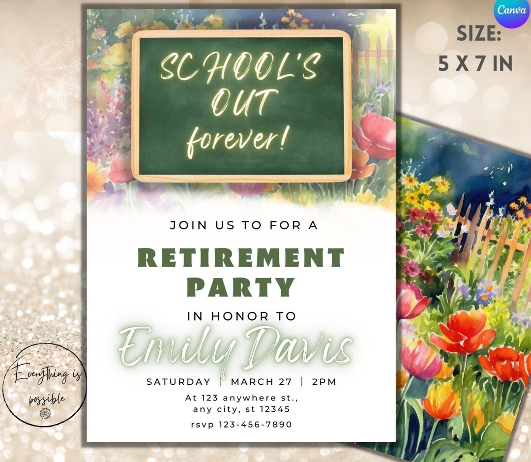 Teacher Retirement Party Invitation: Floral Watercolor Design (digital ...