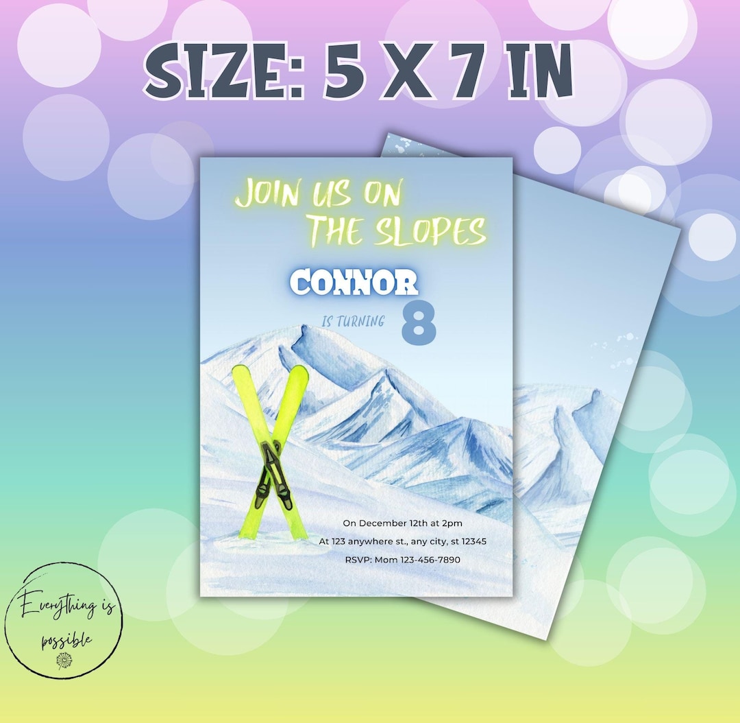 Skiing Birthday Invitation for Teenager Winter Party, Let’s Hit the ...