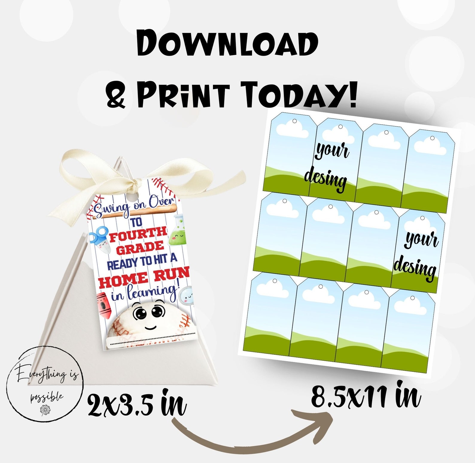 Baseball First Day of Fourth Grade Tag, 4th Grade Teacher Gift, 4th ...