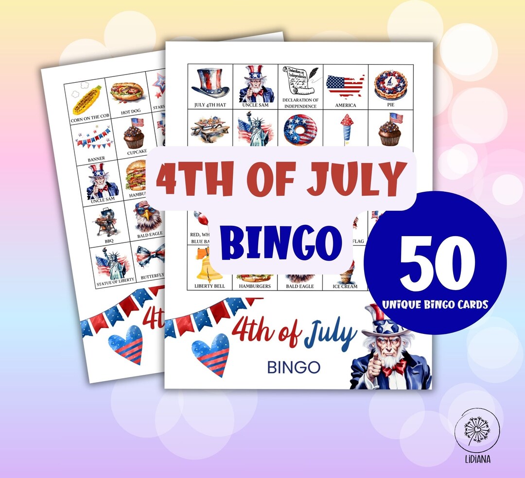 50 Patriotic Bingo Game Cards, 4th of July Bingo, Independence Day ...