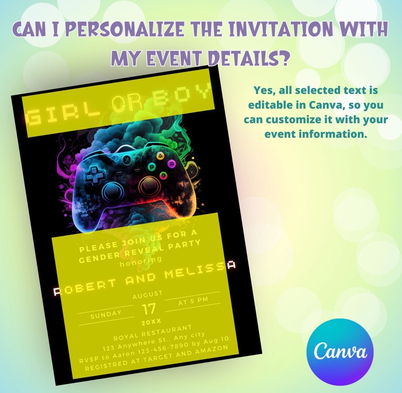 Neon Gamer Gender Reveal Invitation: Gaming Baby Shower (digital ...