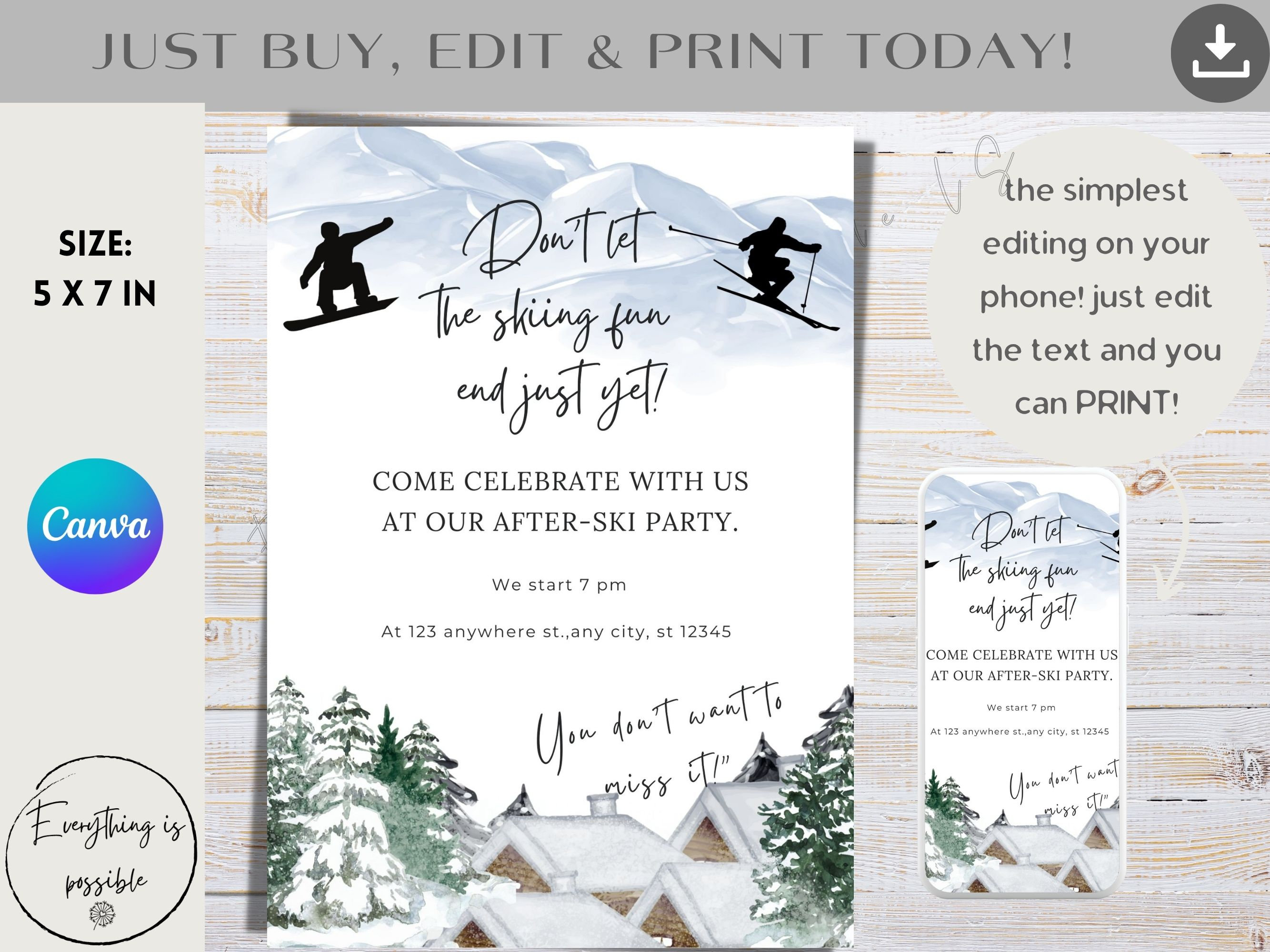 Editable After Skiing Party Invitation Printable Aspen Ski - Etsy