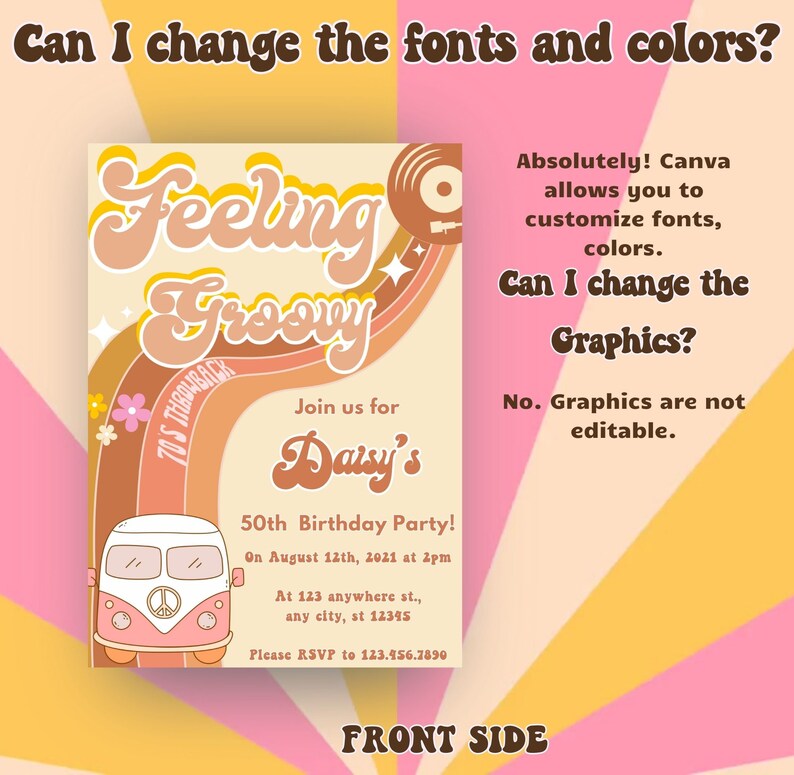 Retro Groovy Throwback to the 70's Invitation, Feeling Groovy Invite ...