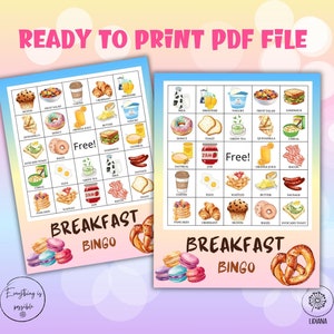 50 Breakfast Bingo Cards Printable Game, Sunday Brunch Bingo Board Game ...