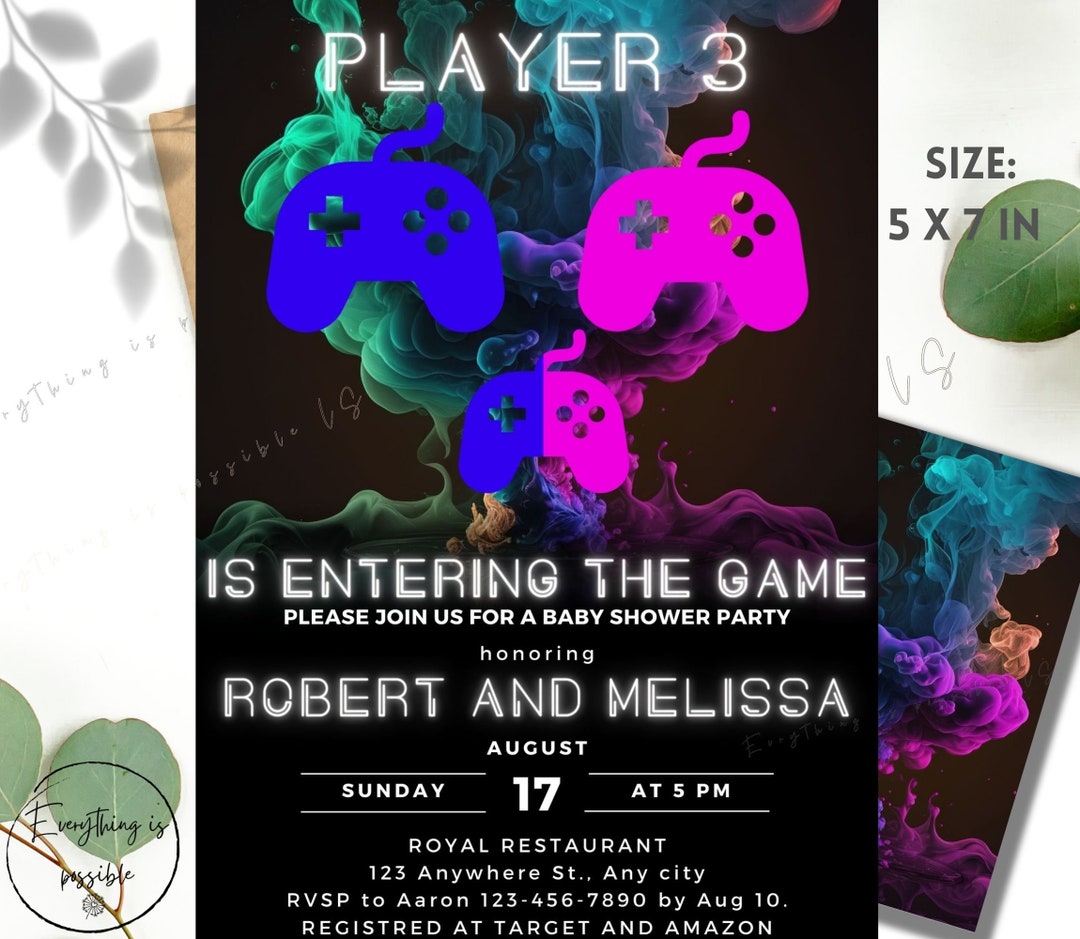 Neon Gamer Gender Reveal Invitation Gaming Baby Shower - Etsy