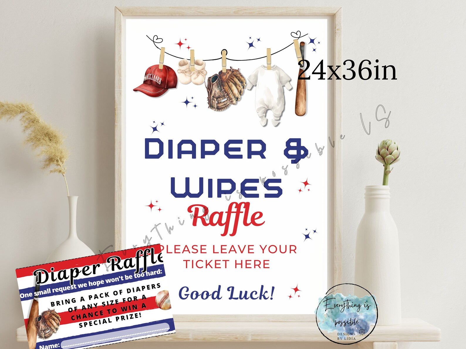 Baseball Baby Shower Diper Raffel Sign, Diaper and Wipes Raffle, A ...