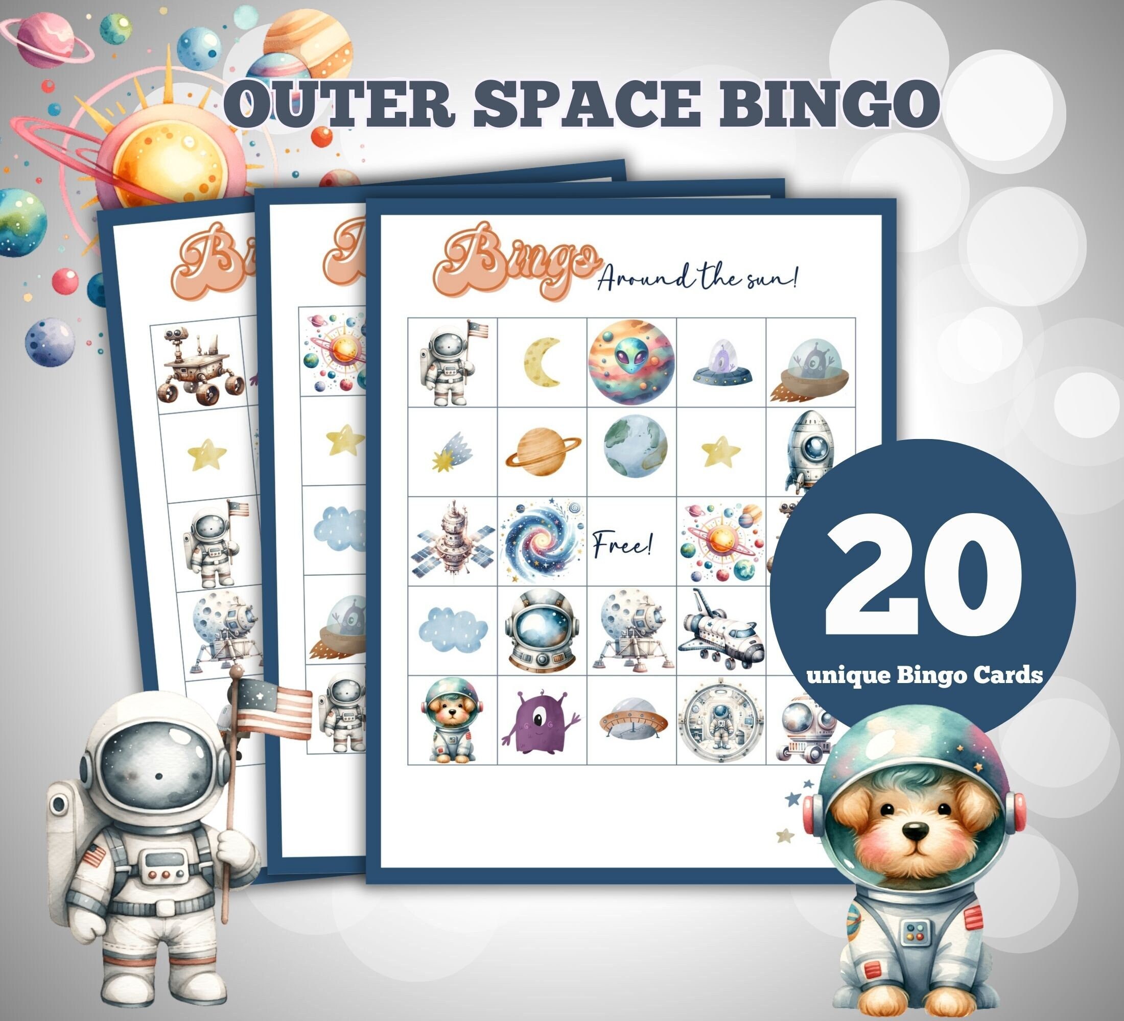 Printable Bingo Game for Kids Outer Space Bingo Game Printable Bingo ...