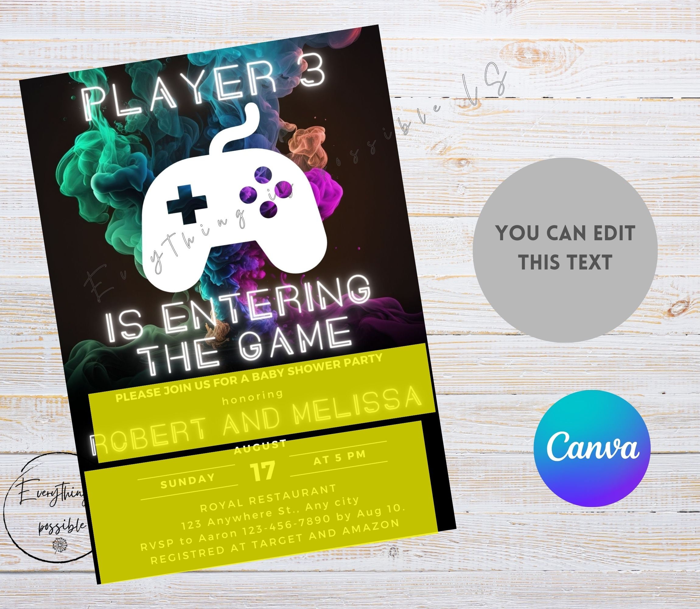 Neon Gamer Baby Shower Invitation Gaming Baby Shower Player - Etsy