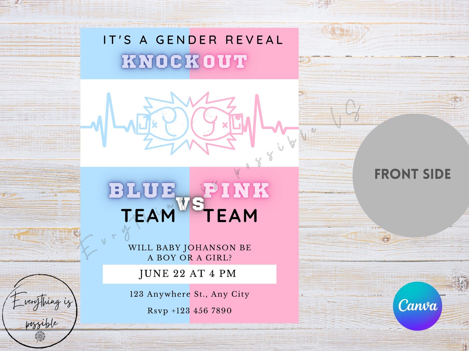 Boxing Themed Gender Reveal Invitation Template, Blue or Pink Box ...