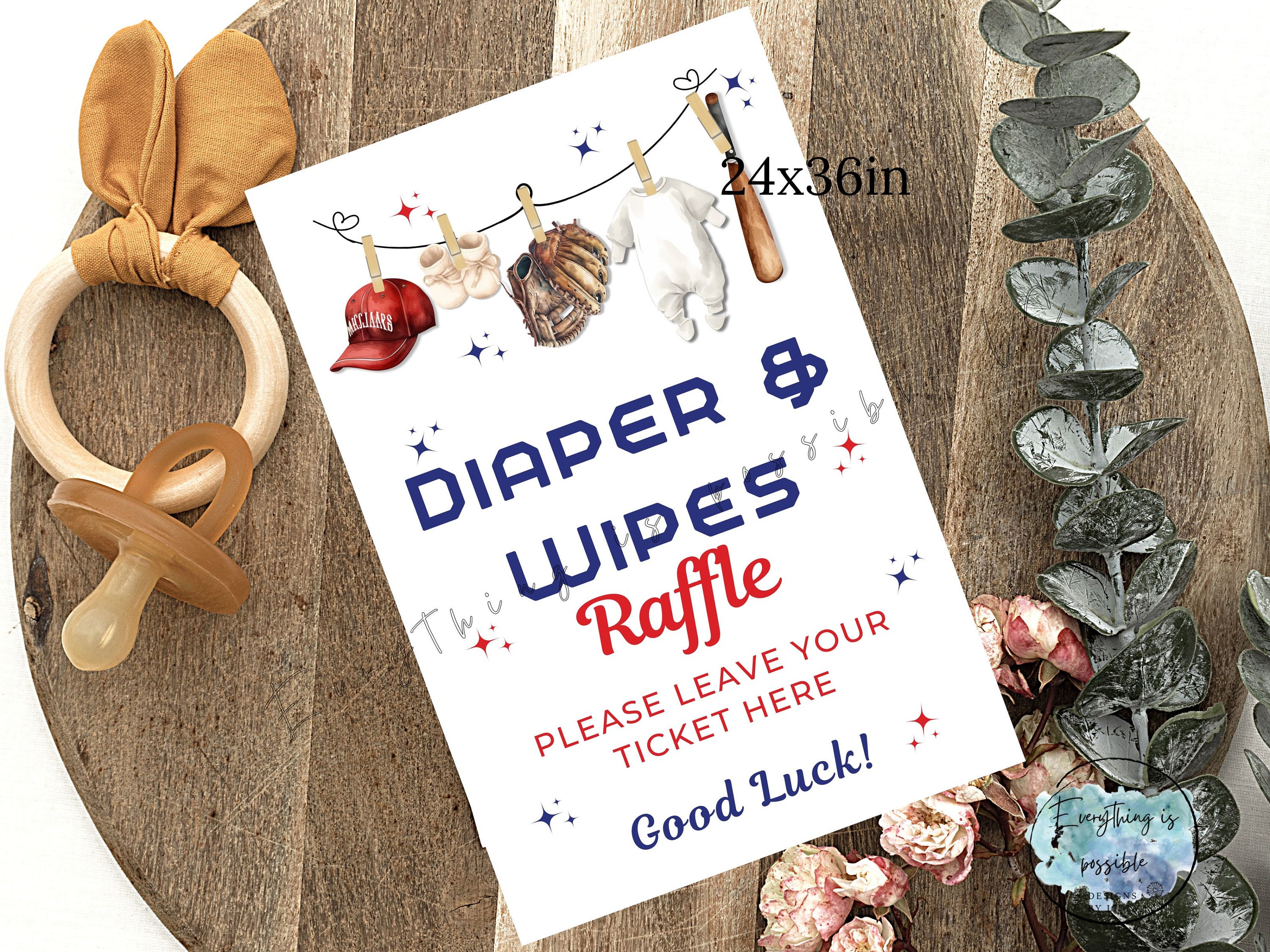 Baseball Baby Shower Diper Raffel Sign, Diaper and Wipes Raffle, A ...