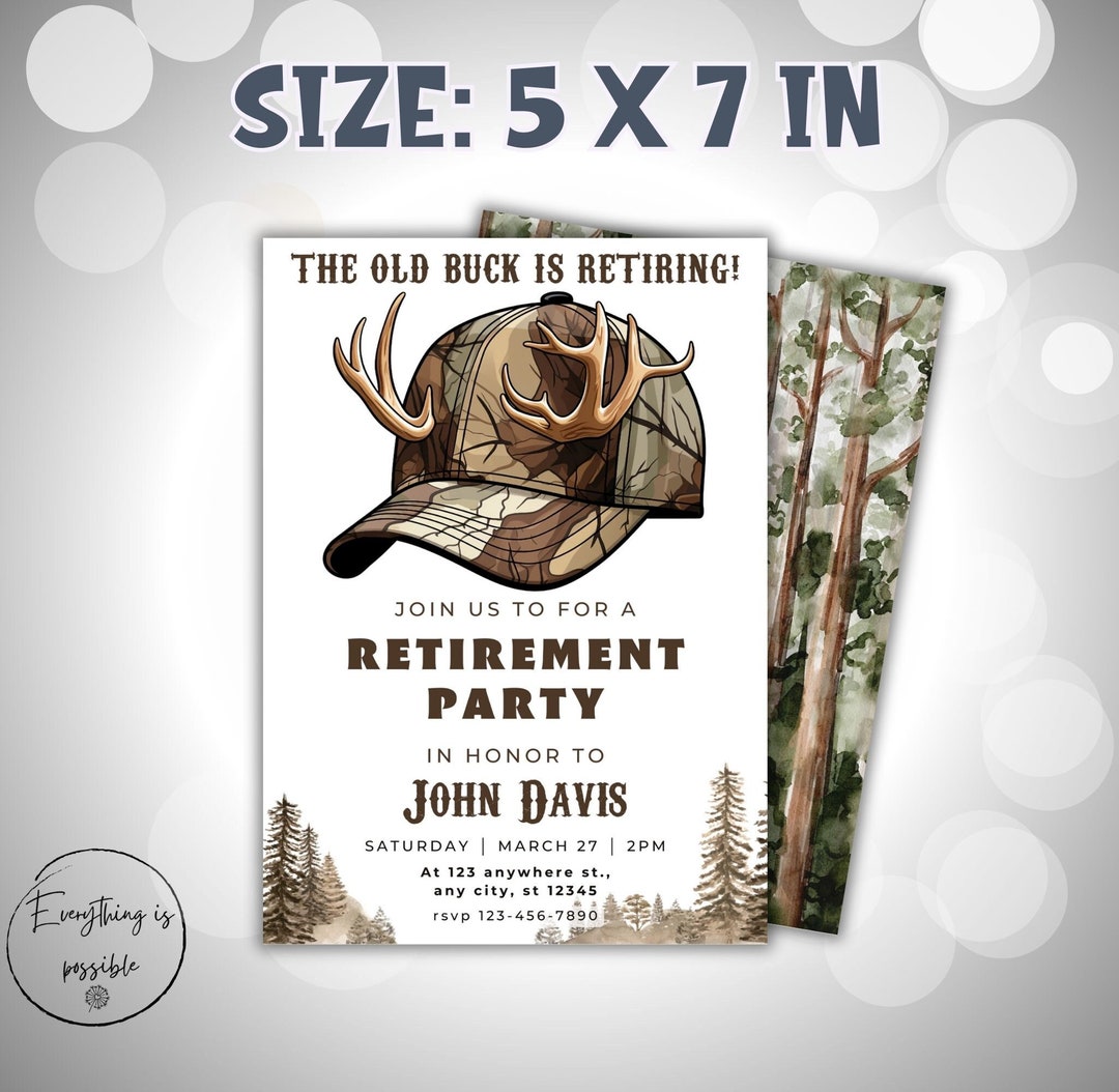 Editable Hunting Retirement Party Invitation: Deer Hunter (digital ...