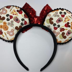 Mouse Ears | Handmade Mickey Mouse Ears Headband: Snacks Print, Sequin ...