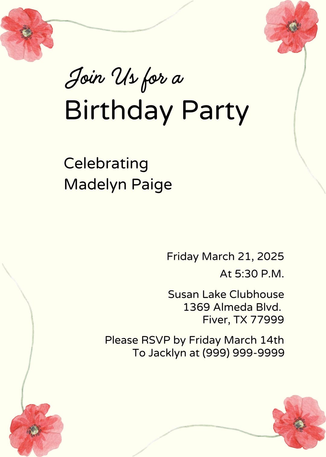 Poppy Birthday Invitation - Etsy