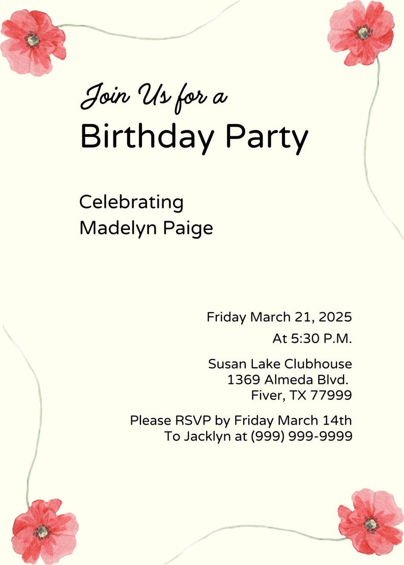 Poppy Birthday Invitation - Etsy