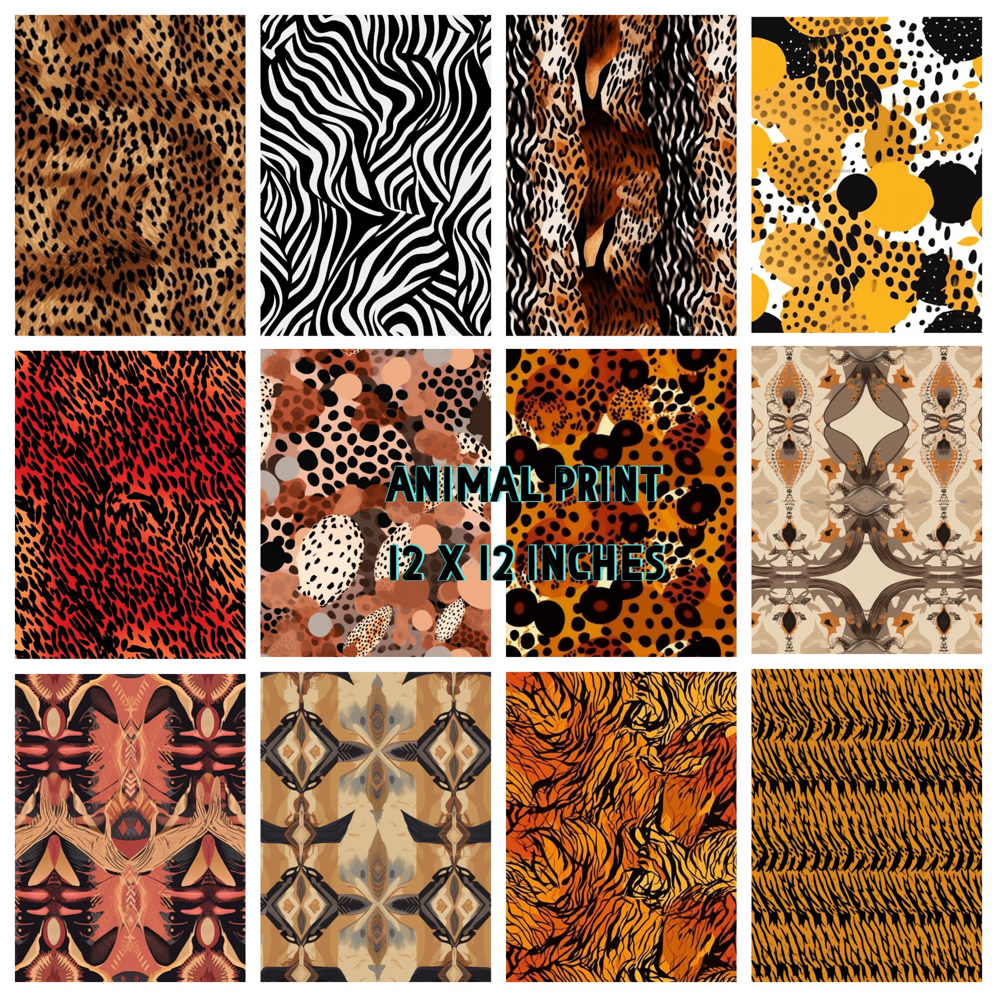 12 Classic Animal Print Digital Paper Seamless Animal Skin Patterns ...